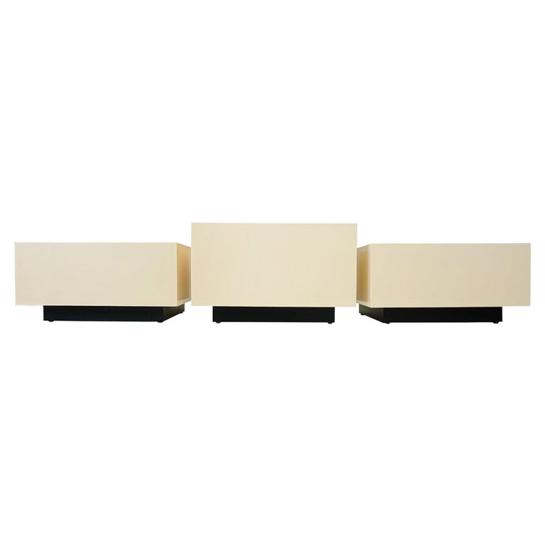 Set of 3 Cream Lacquered Coffee Tables For Sale at 1stDibs