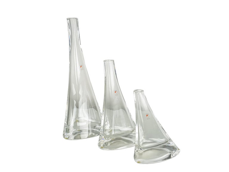 Set of 3 Crystal Vases by Angelo Mangiarotti for Cristalleria Colle ...