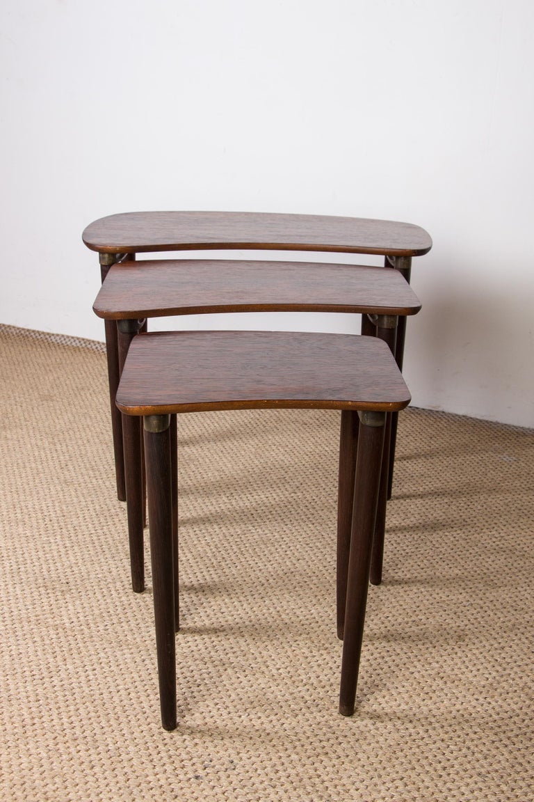 Set of 3 Danish "Bean" Nesting Tables in Rosewood, 1960 For Sale at 1stDibs
