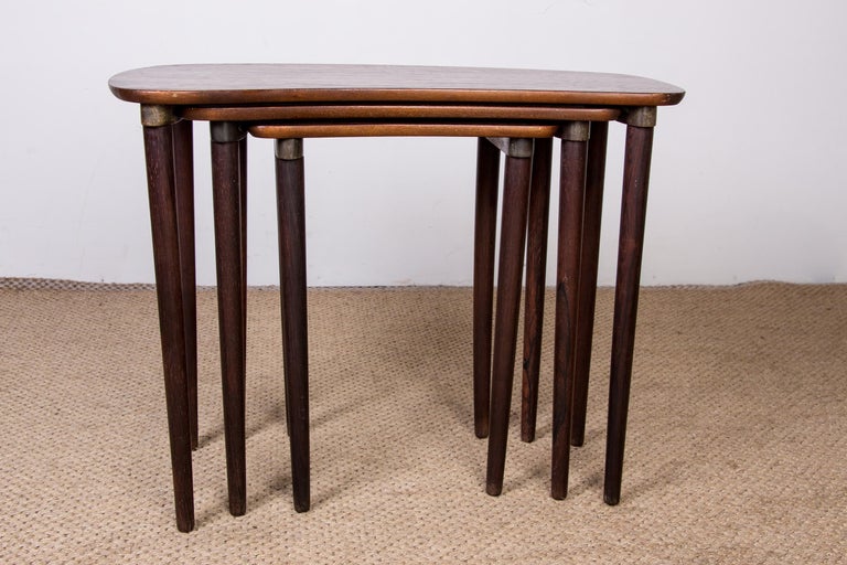 Set of 3 Danish "Bean" Nesting Tables in Rosewood, 1960 For Sale at 1stDibs