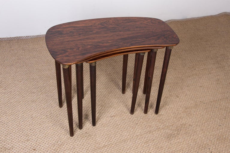 Set of 3 Danish "Bean" Nesting Tables in Rosewood, 1960 For Sale at 1stDibs