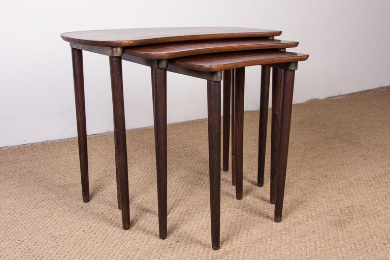 Set of 3 Danish "Bean" Nesting Tables in Rosewood, 1960 For Sale at 1stDibs