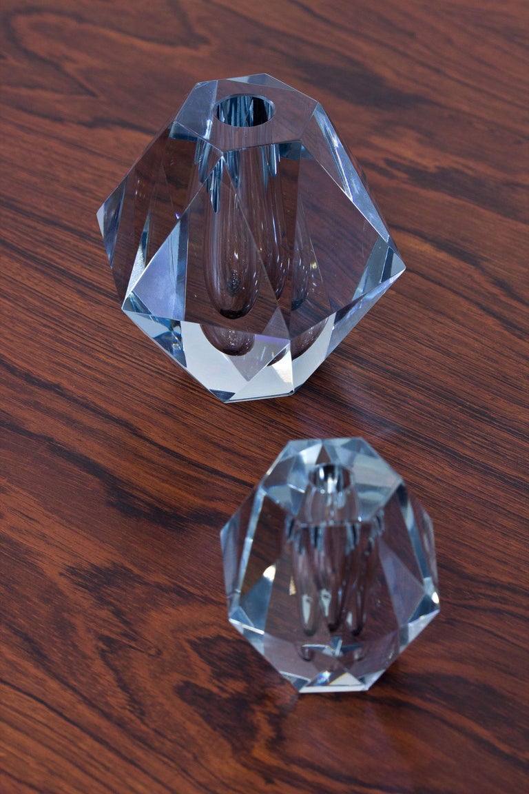 Set of 3 "Diamond" Cut Crystal Vases by Strömbergshyttan, Sweden at 1stDibs