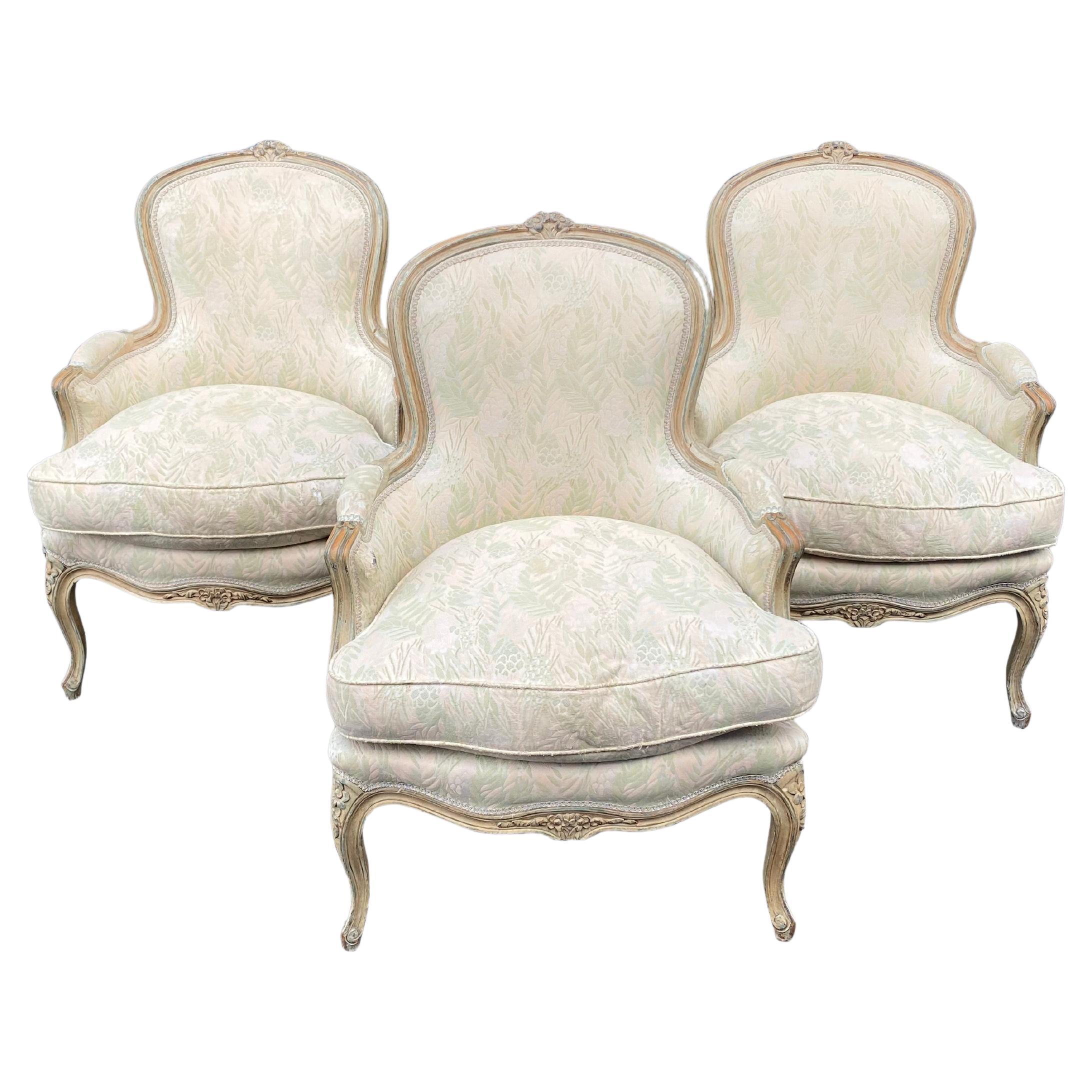 Antique French Louis XV Carved Walnut French Bergère Armchair, 18th ...