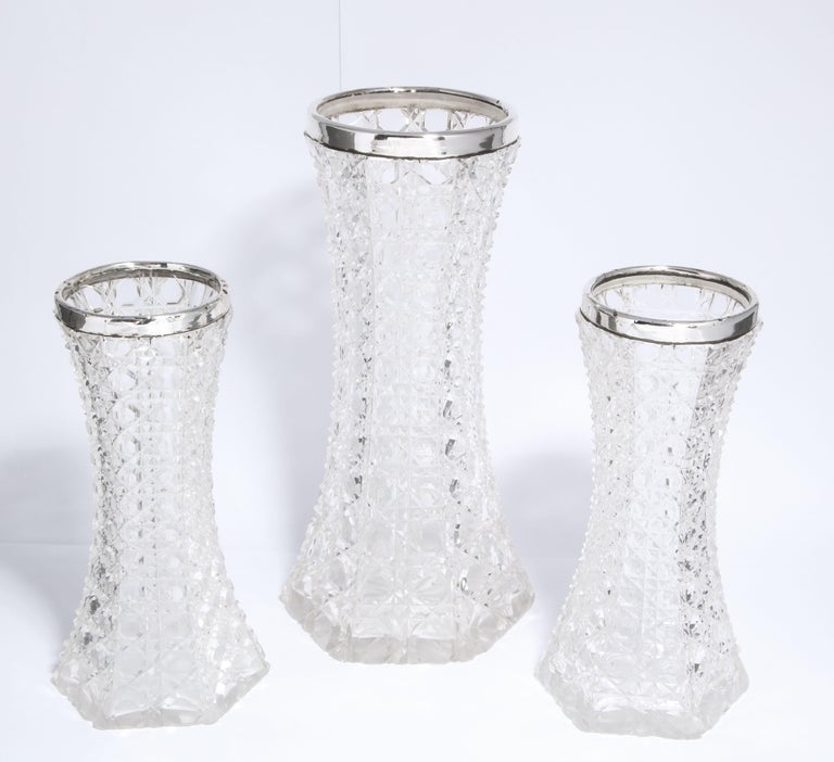 Set of 3 Edwardian Sterling-Silver-Mounted Hobnail-Cut Hexagonal ...