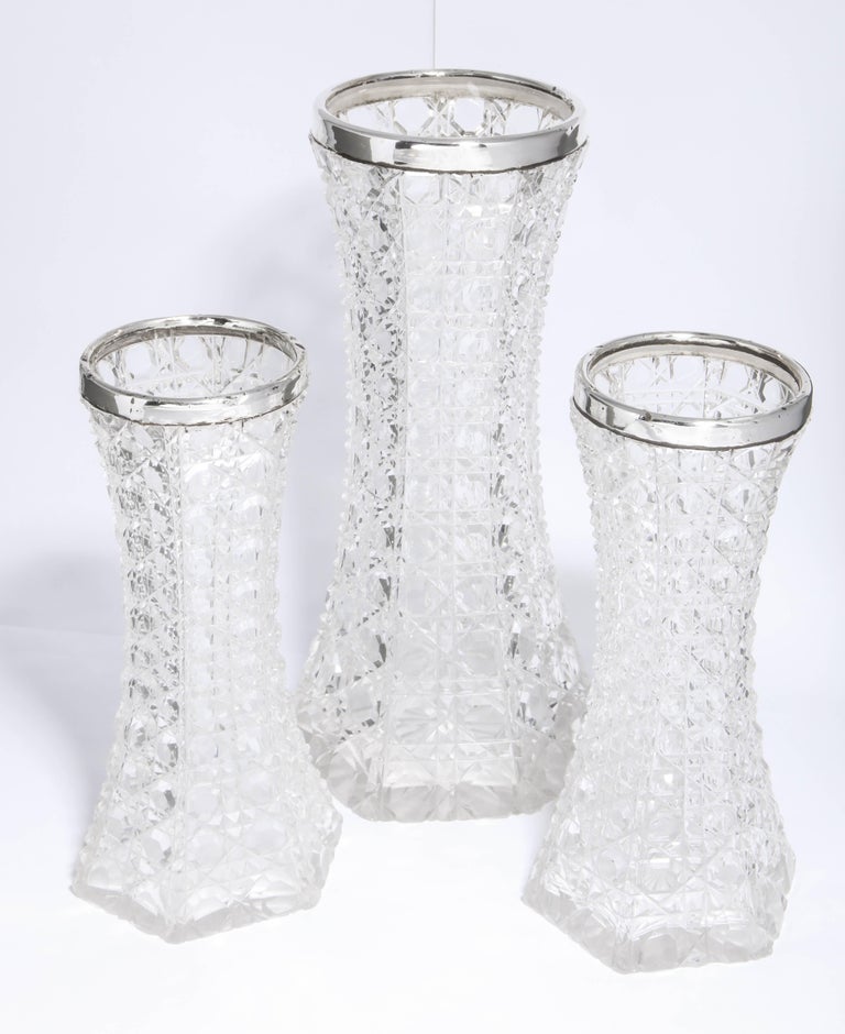 Set of 3 Edwardian Sterling-Silver-Mounted Hobnail-Cut Hexagonal ...