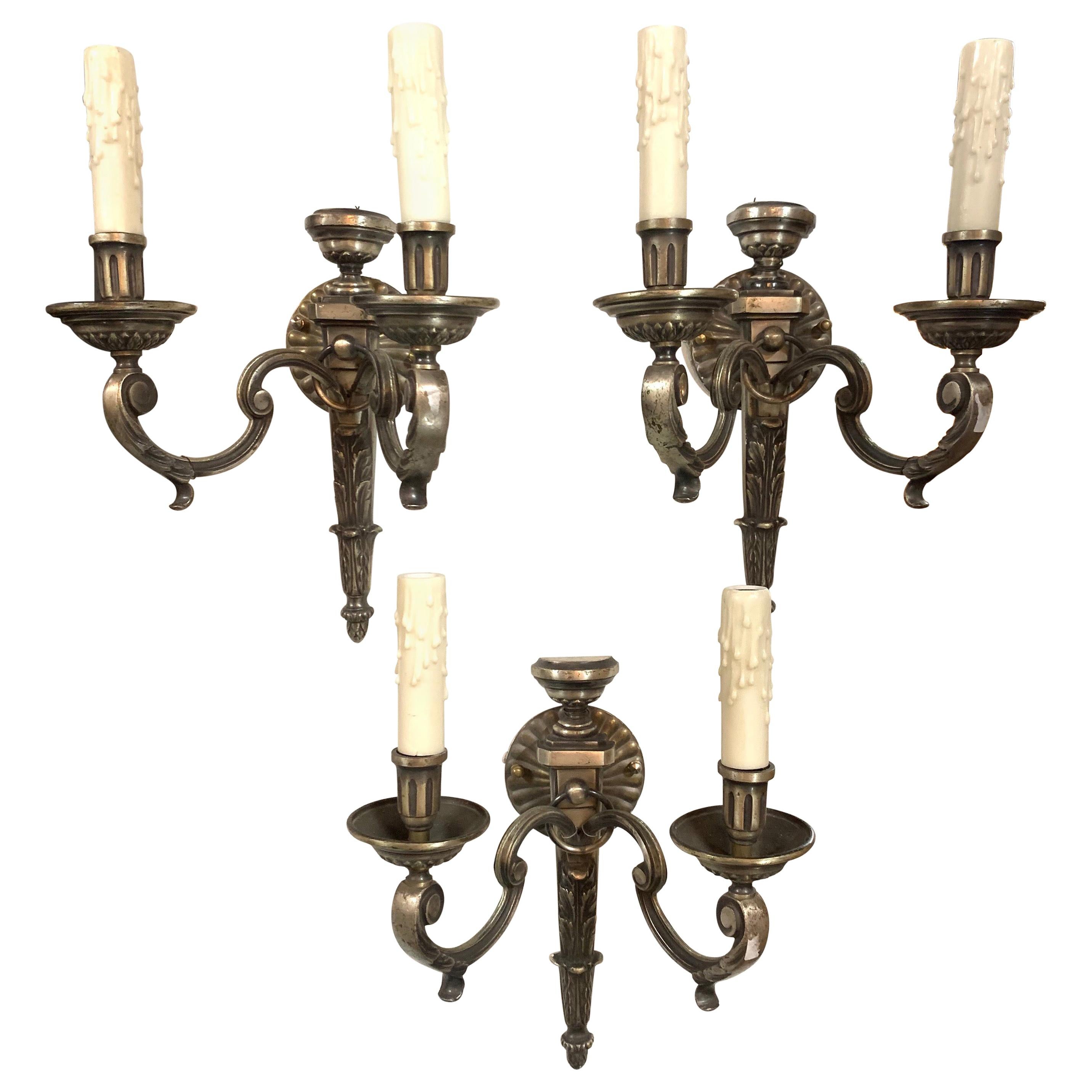 Set of 12 English Cast Bronze Sconces For Sale at 1stDibs