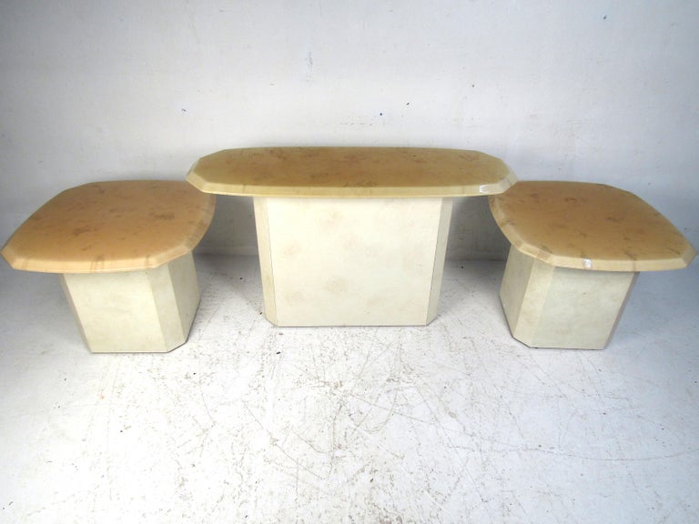 Set of 3 Faux-Goatskin Tables For Sale at 1stDibs