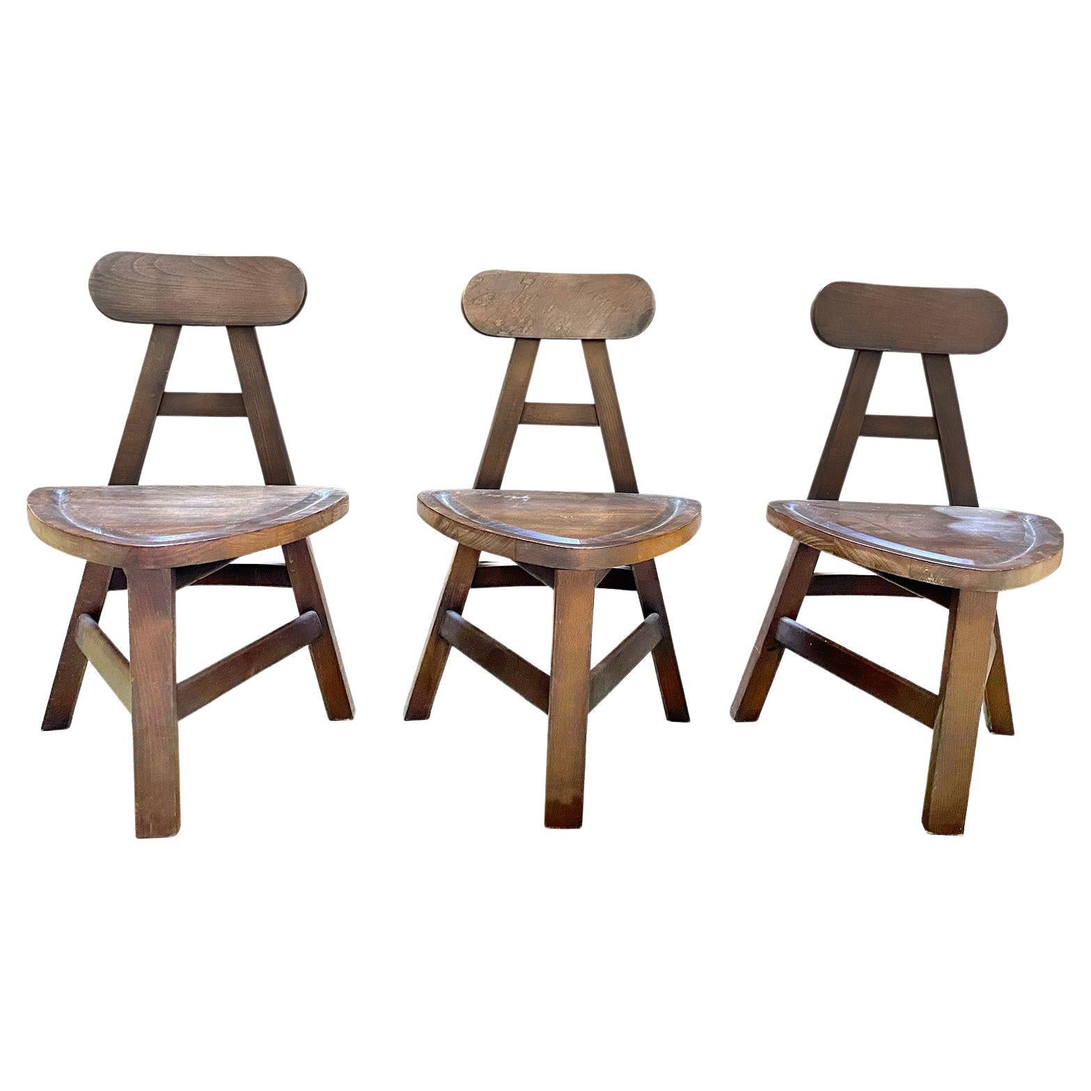 Set of 3 Folk Art Style Beech Chairs For Sale at 1stDibs