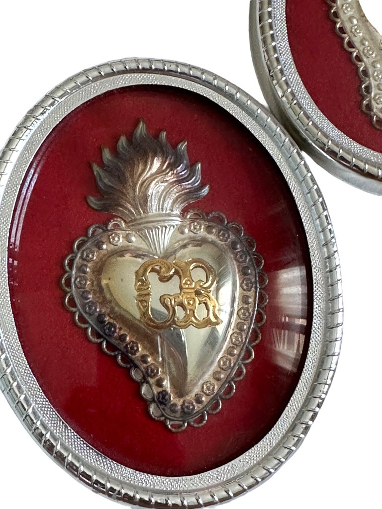 Set of 3 Framed Silver Sacred Heart Ex Voto Monogramed, Antique ...