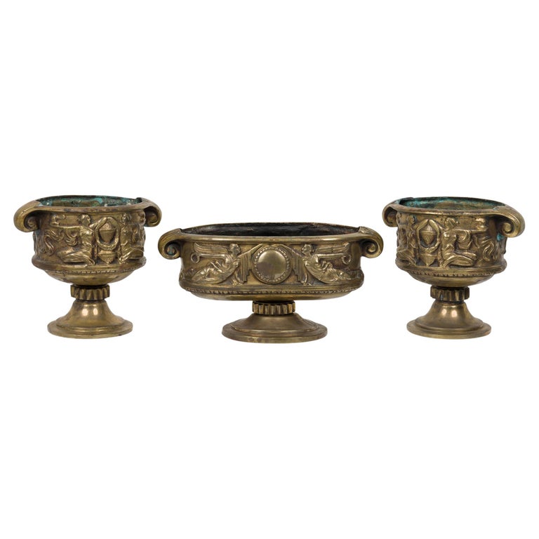 Set of 3 French Art Deco Cast Metal Jardinieres / Cachepots For Sale at ...