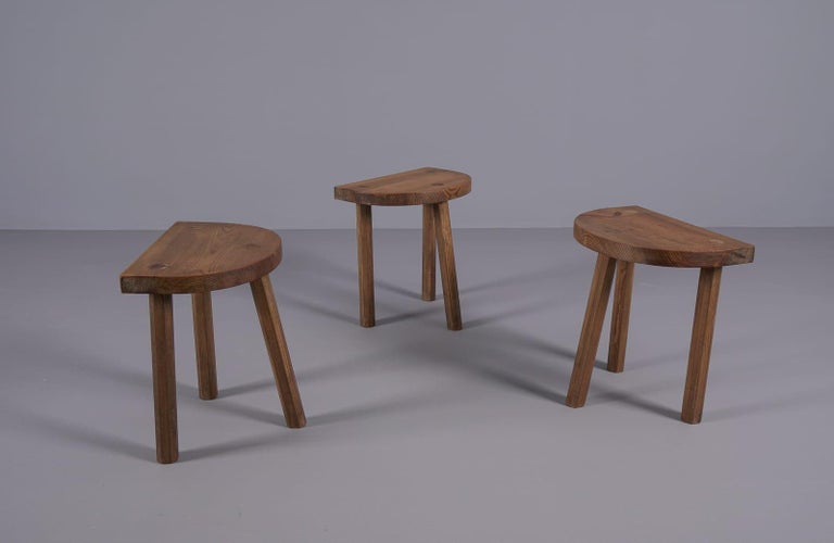 Set of 3 French Mid-Century Modern Wooden Stools, 1960s at 1stDibs