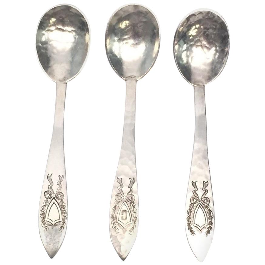 Set of 3 Galt and Bro Hammered Sterling Silver Demitasse Spoons at 1stDibs