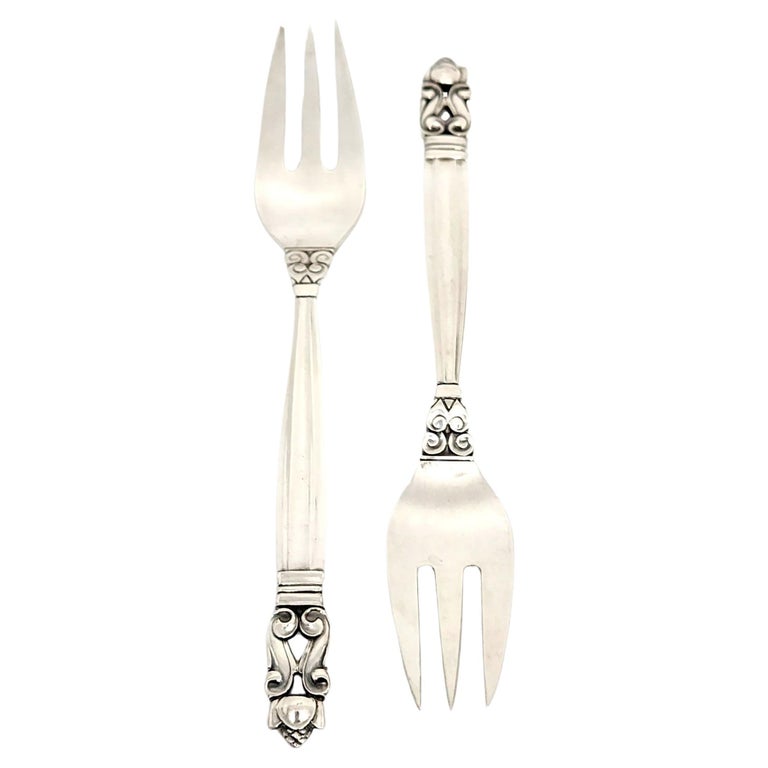 Set of 3 Georg Jensen Denmark Acorn Sterling Silver Solid Fish Forks For Sale at 1stDibs