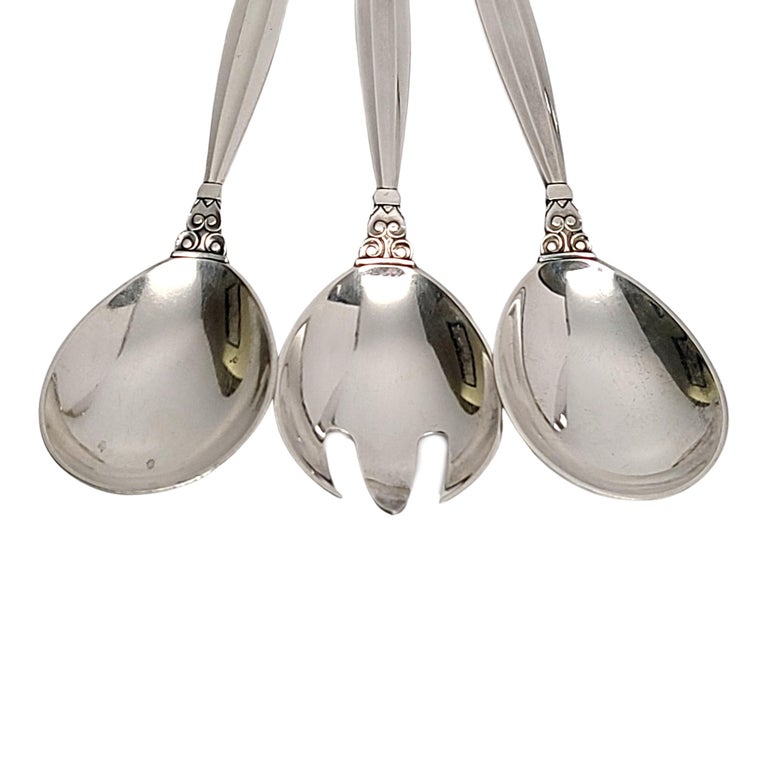 Set of 3 Georg Jensen Denmark Sterling Silver Acorn Ice Cream Spoons and Fork For Sale at 1stDibs
