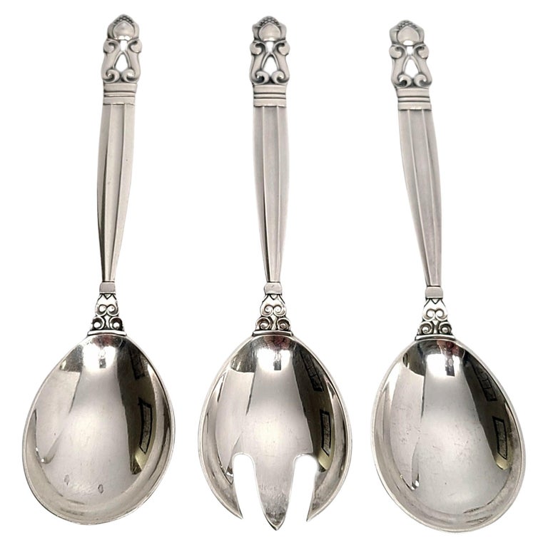 Set of 3 Georg Jensen Denmark Sterling Silver Acorn Ice Cream Spoons and Fork at 1stDibs