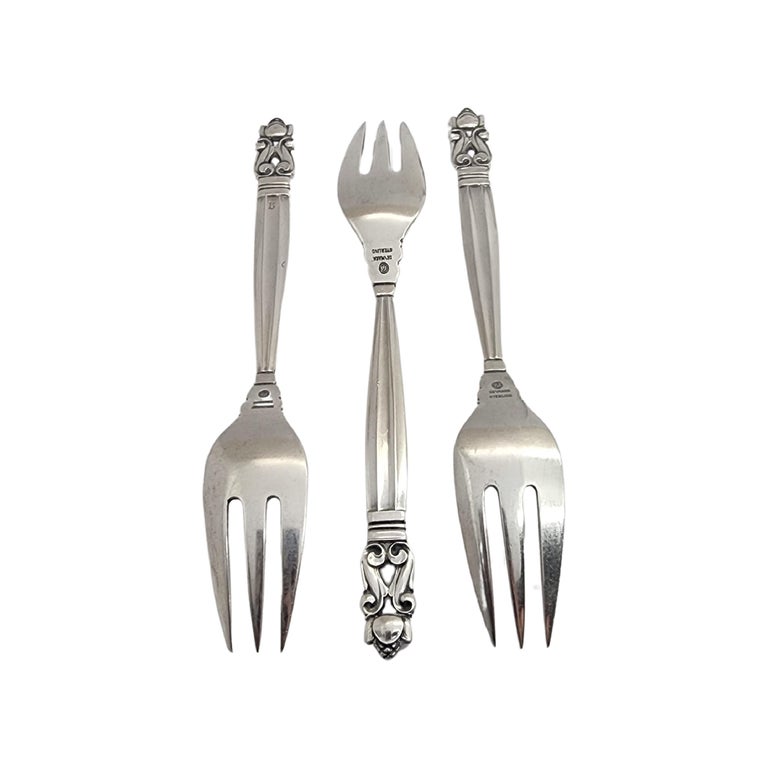 Set of 3 Georg Jensen Denmark Sterling Silver Acorn Solid Fish Forks ...