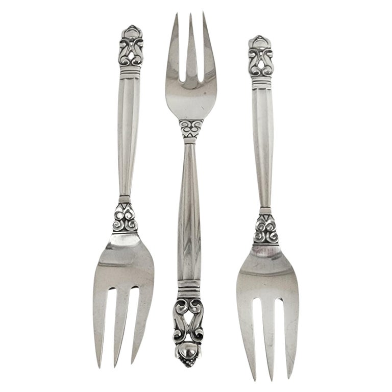 Set of 3 Georg Jensen Denmark Sterling Silver Acorn Solid Fish Forks For Sale at 1stDibs