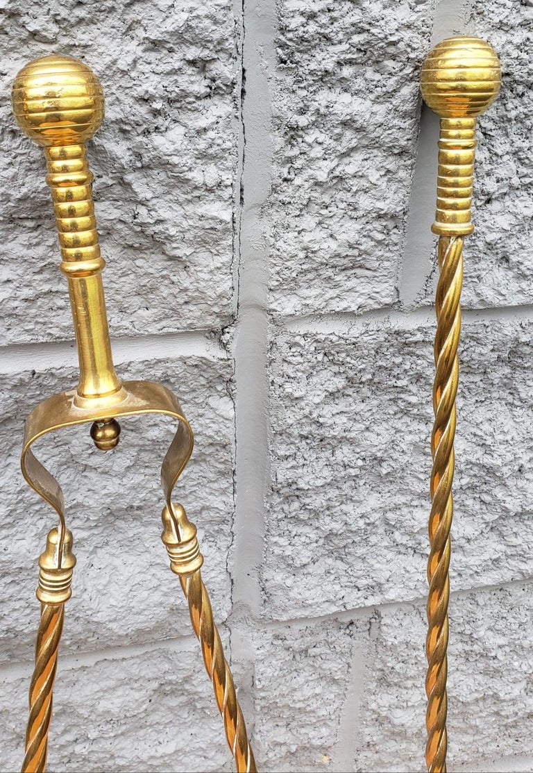 Set of 3 George III Style Cast and Polished Rope Twisted Brass Fire ...