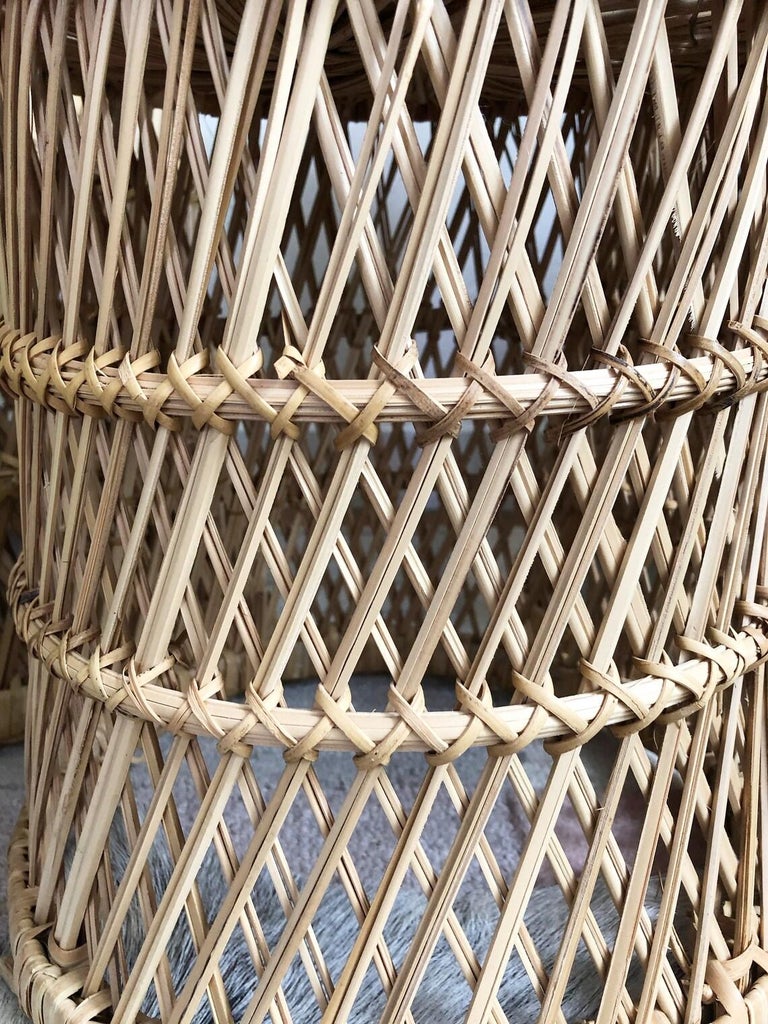 Set of 3 Graduated Wicker Basket Stools or Plant Stands For Sale at 1stDibs
