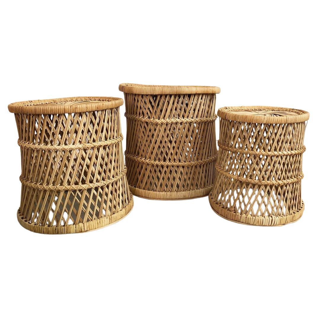 Vintage Cylinder Wicker Basket Stool or Plant Stand at 1stDibs