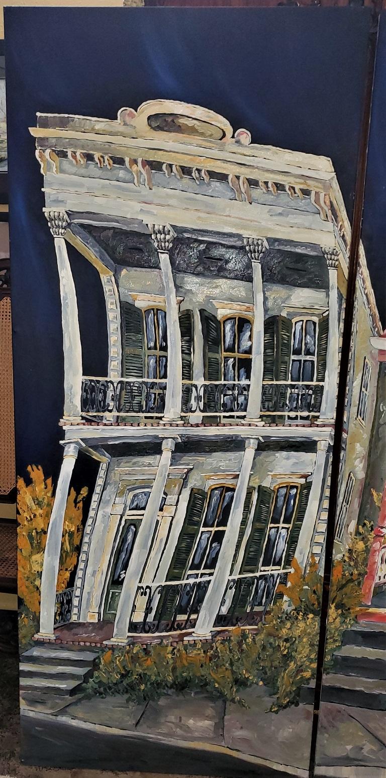 Triptych Oil on Canvas Panels Of New Orleans French Quarter Houses For ...