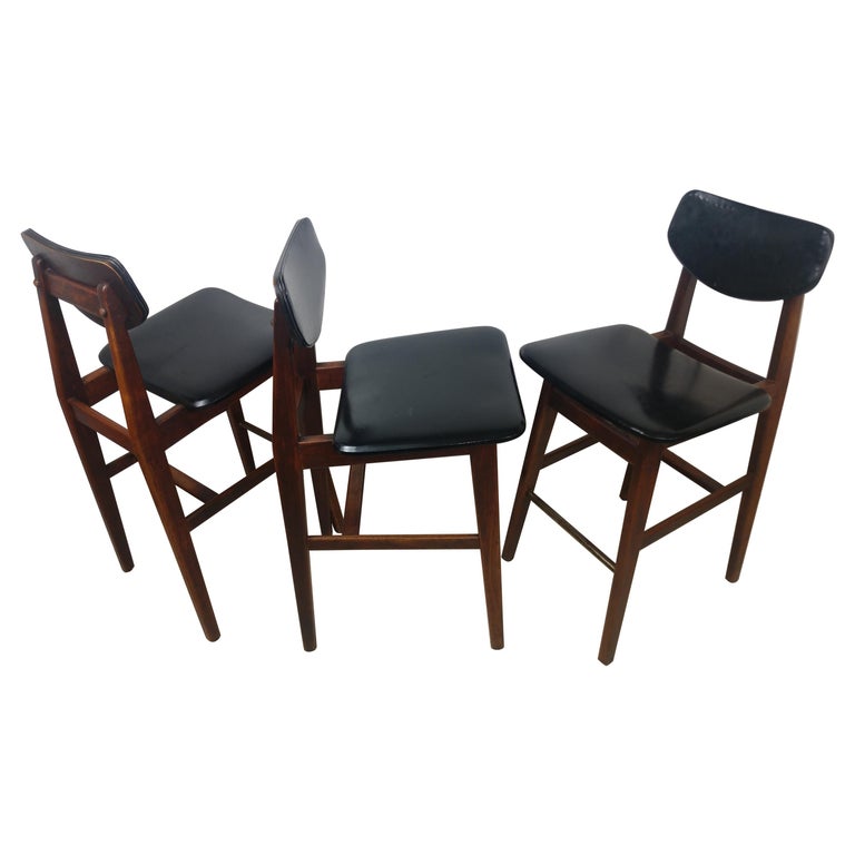 Set of 3 Jens Risom Mid-Century Modern Walnut Bar Stools at 1stDibs