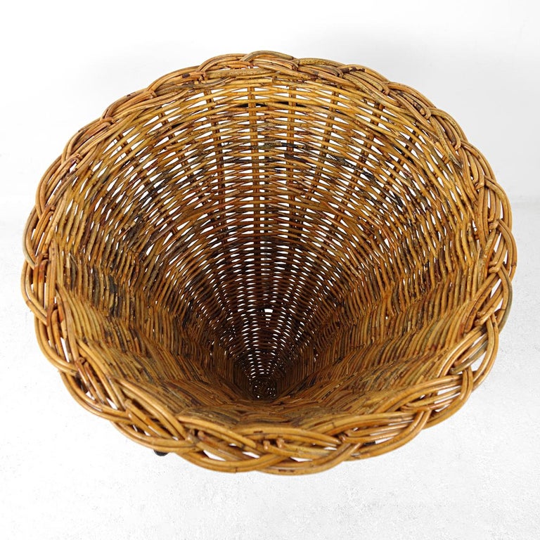 Set of 3 Large 1950s Wicker Baskets Sitting on a Black Metal Frame For ...