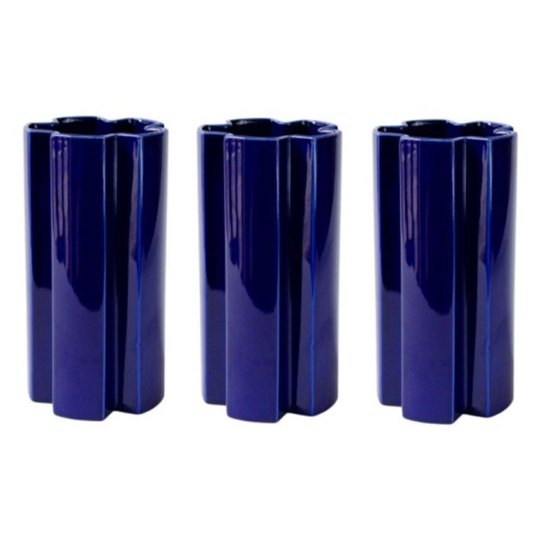 Set of 3 Large Blue Ceramic KYO Star Vases by Mazo Design For Sale at ...
