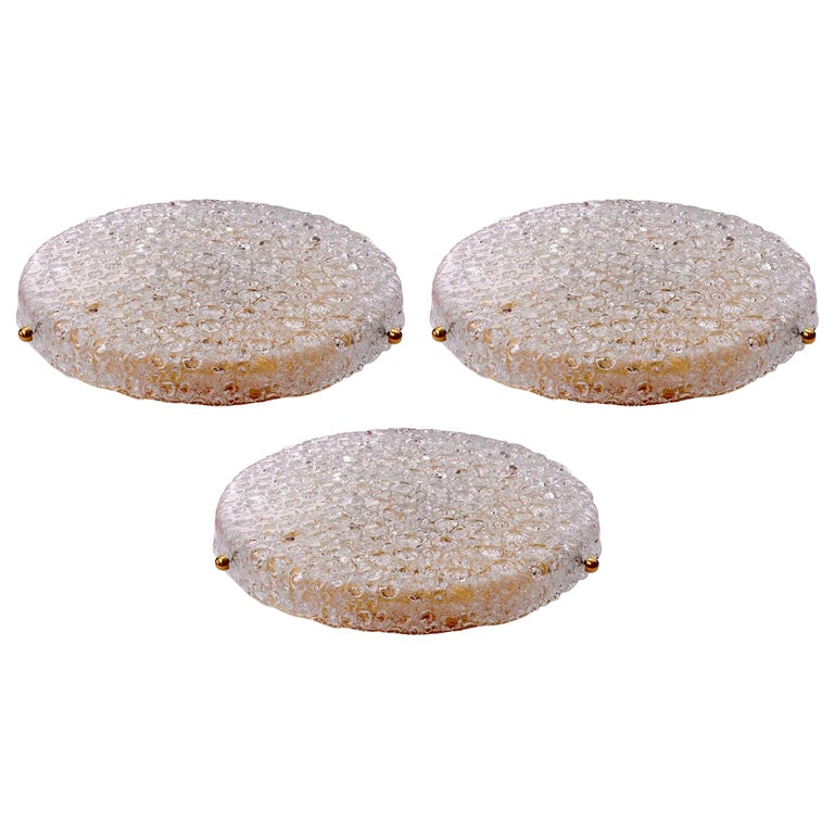 Set of 3 Large Thick Massive Bubble Glass Flushmount, 1960 For Sale at ...