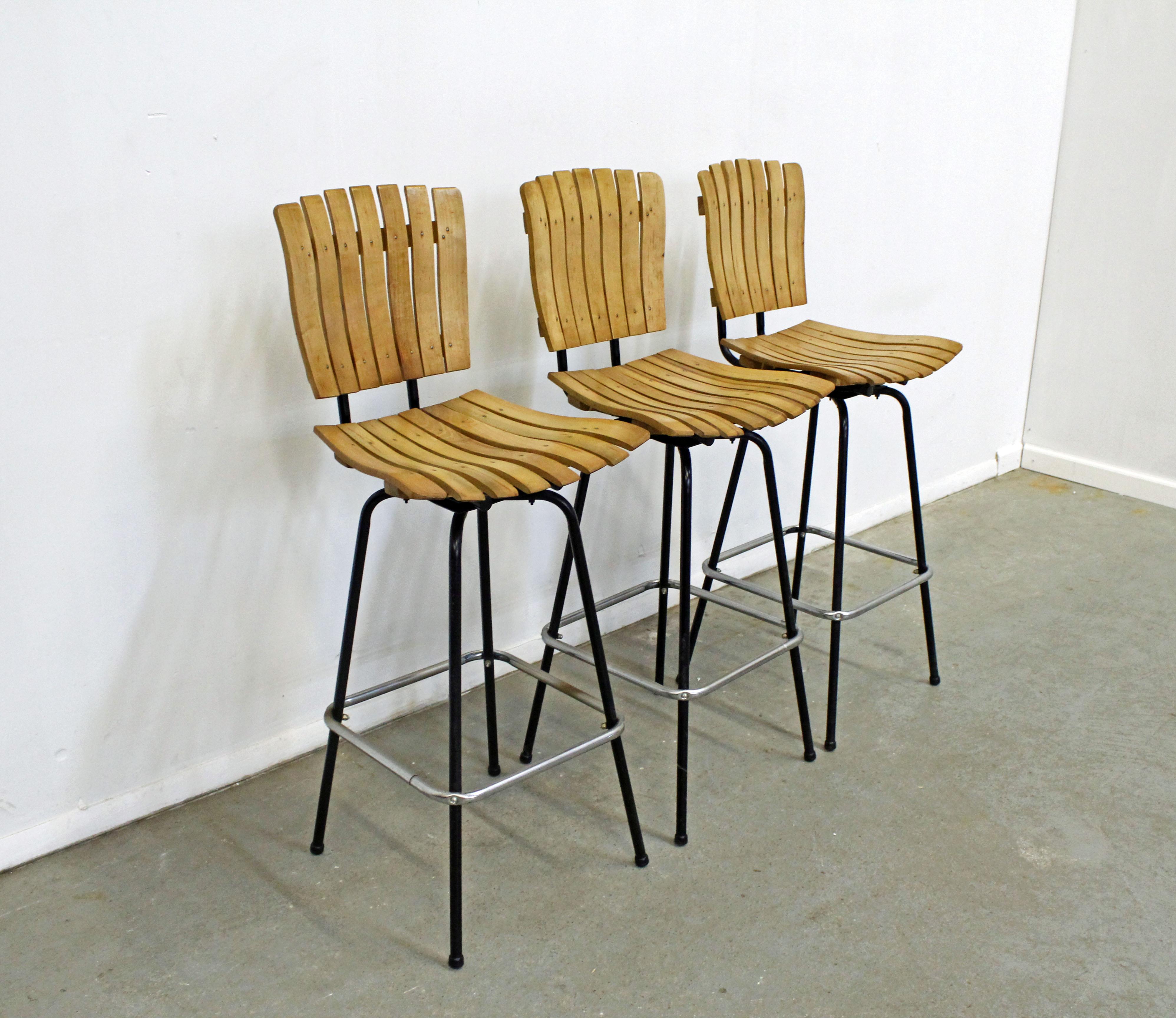 Set of 3 Midcentury Danish Modern Arthur Umanoff Style Swivel Slat Bar ...