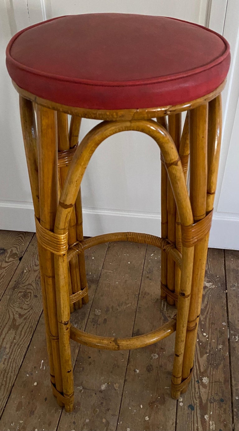 Set of 3 Mid-Century Modern Bamboo Bar Stools For Sale at 1stDibs