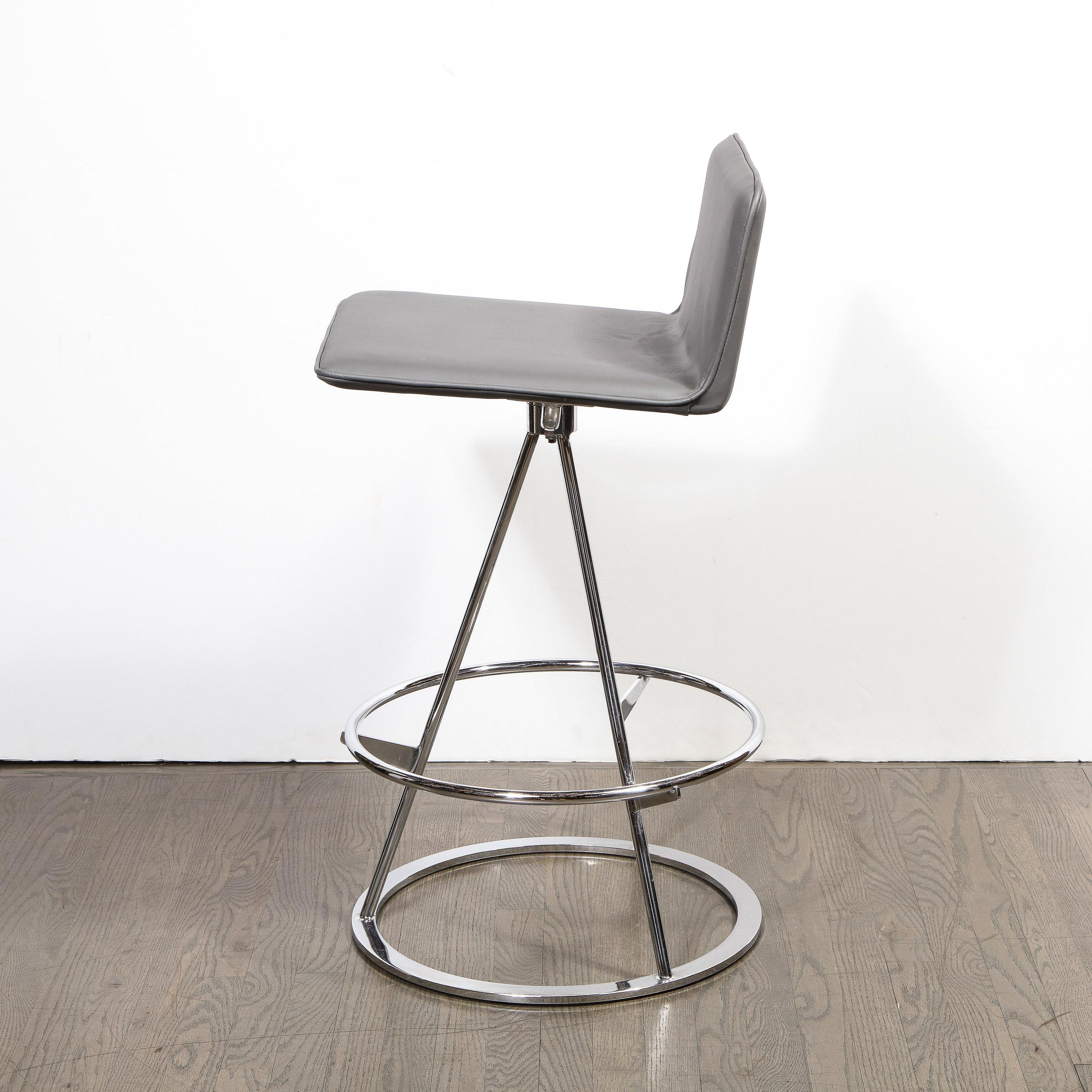 Set of 3 Mid-Century Modern Chrome and Gray Leather Geometric Swivel ...