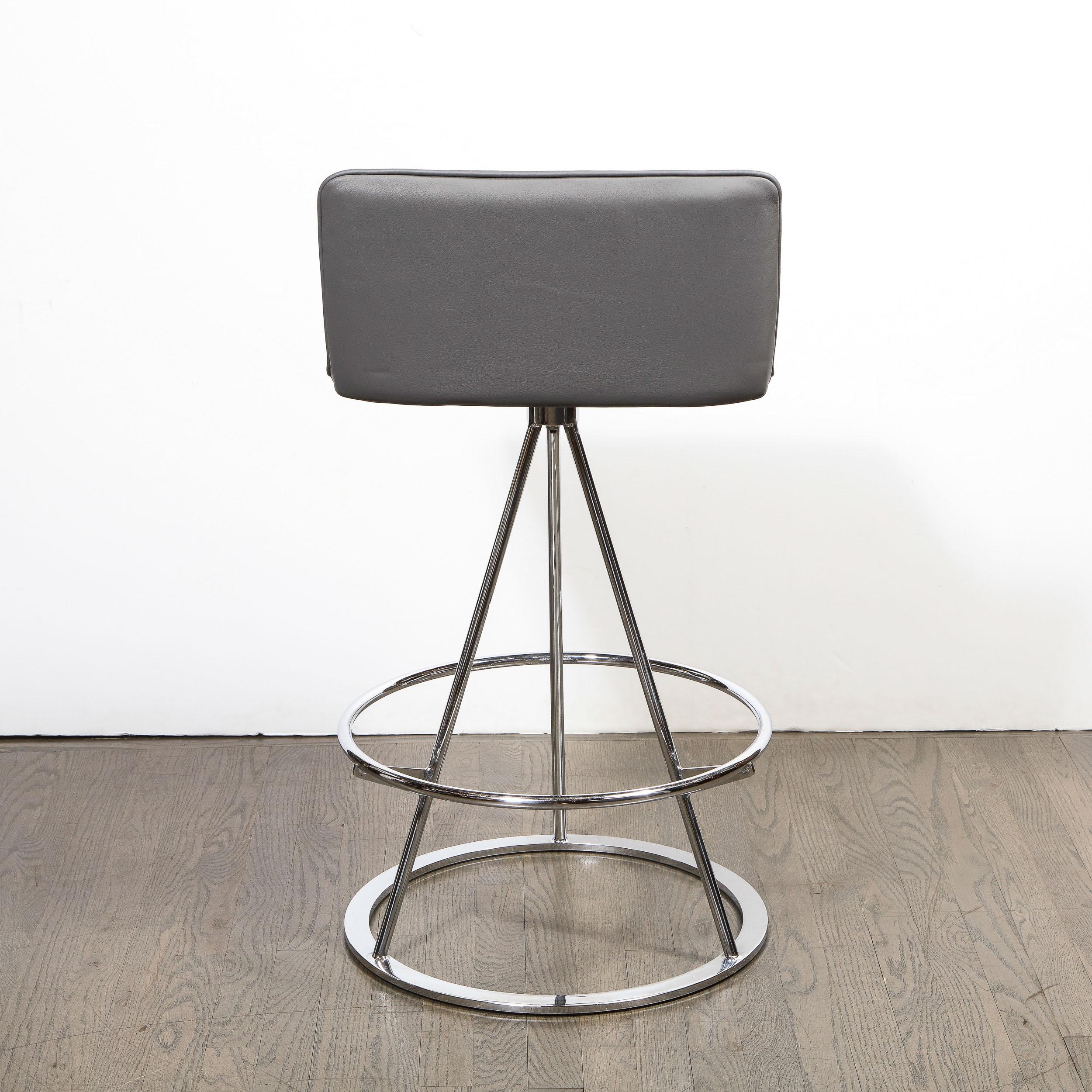 Set of 3 Mid-Century Modern Chrome and Gray Leather Geometric Swivel ...