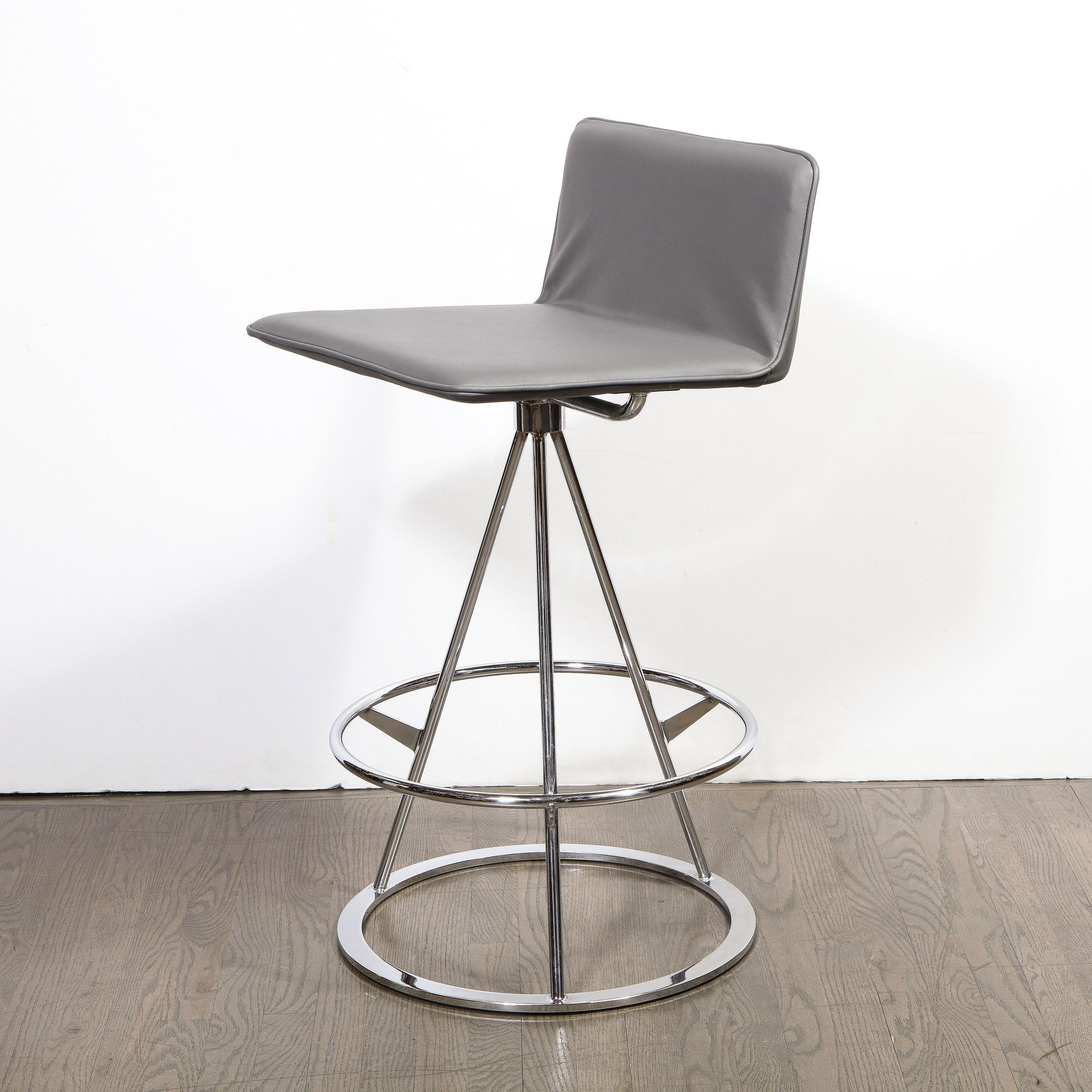 Set of 3 Mid-Century Modern Chrome and Gray Leather Geometric Swivel ...
