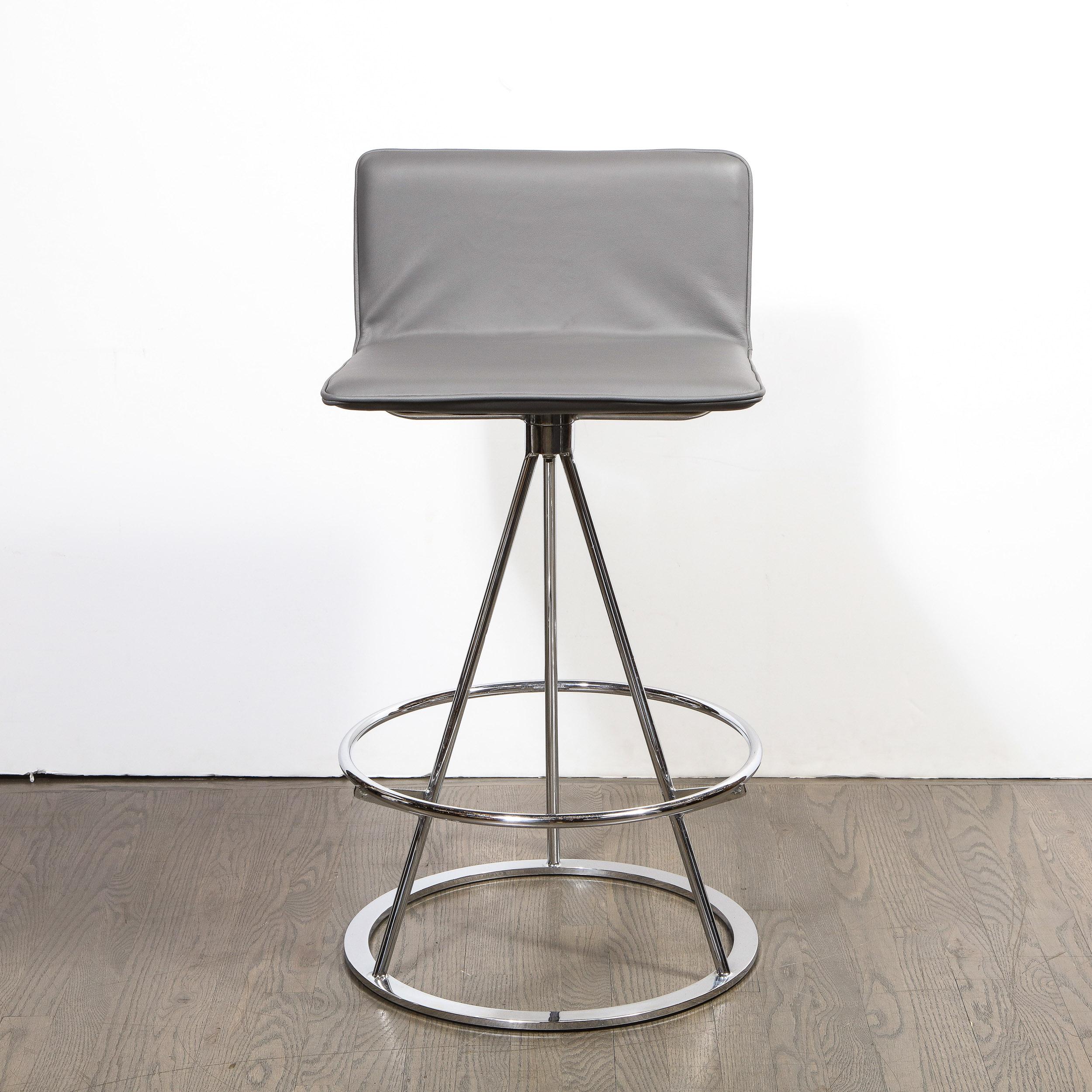 Set of 3 Mid-Century Modern Chrome and Gray Leather Geometric Swivel ...