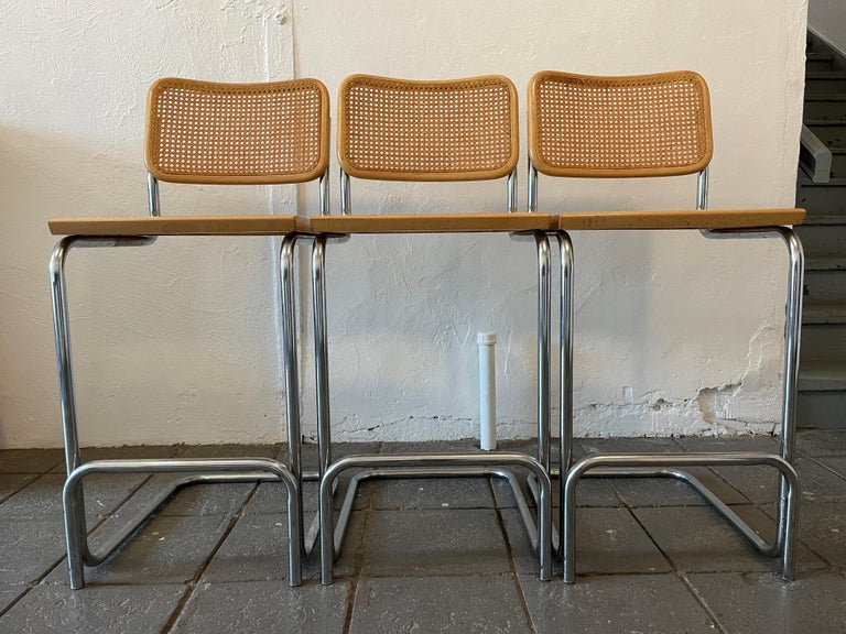 Set of 3 Mid-Century Modern Marcel Breuer Chrome Cane Cesca Bar Stools ...