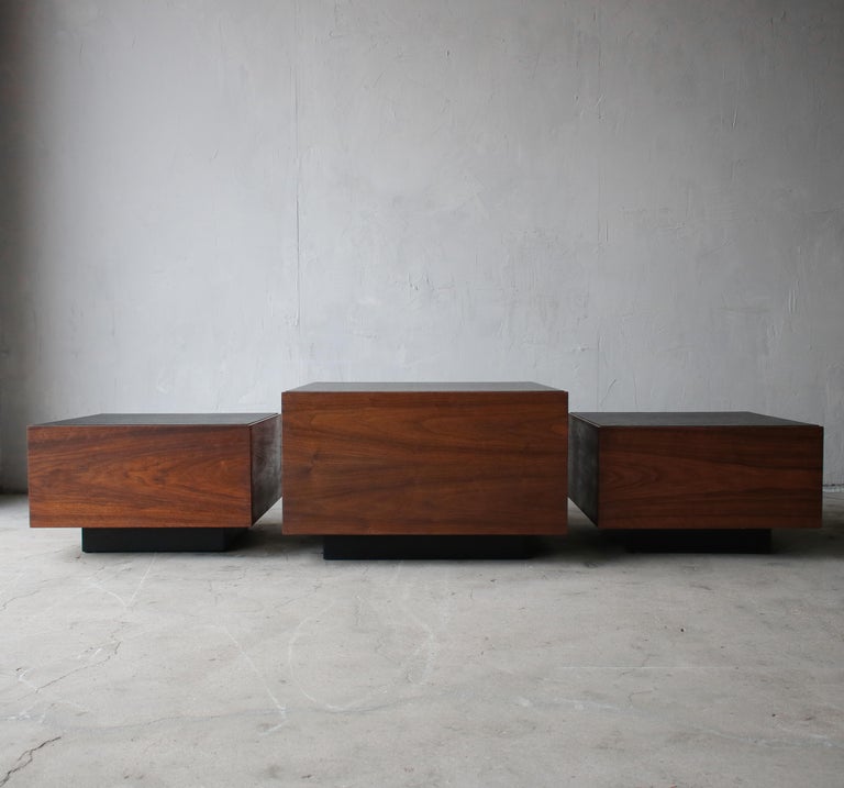 Set of 3 Midcentury Walnut Cube Tables For Sale at 1stDibs