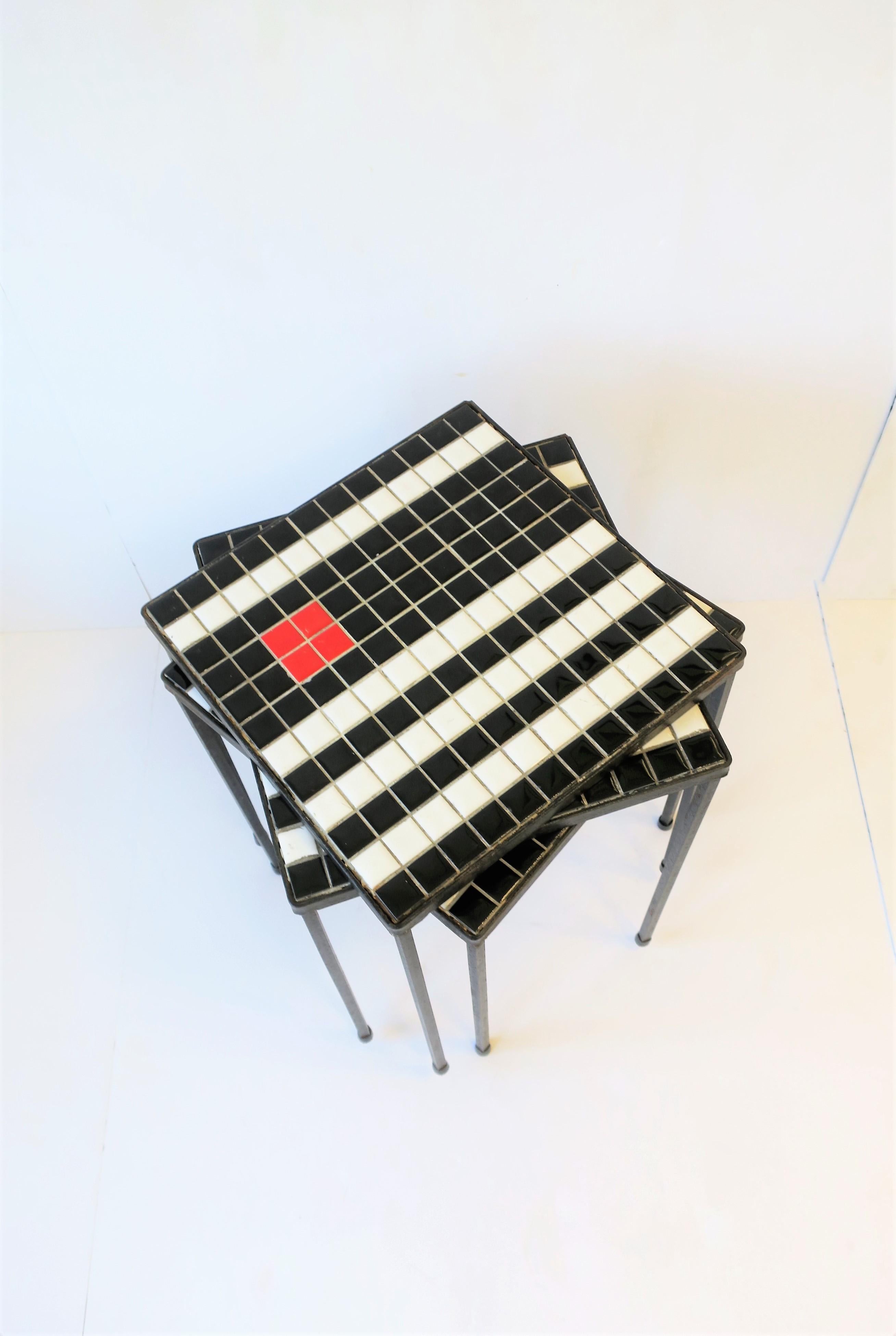 Midcentury Modern Black and White Mosaic Tile Stacking or Side Tables ...