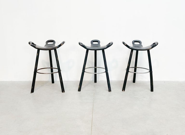 Set of 3 Midcentury Spanish Bar Stools For Sale at 1stDibs