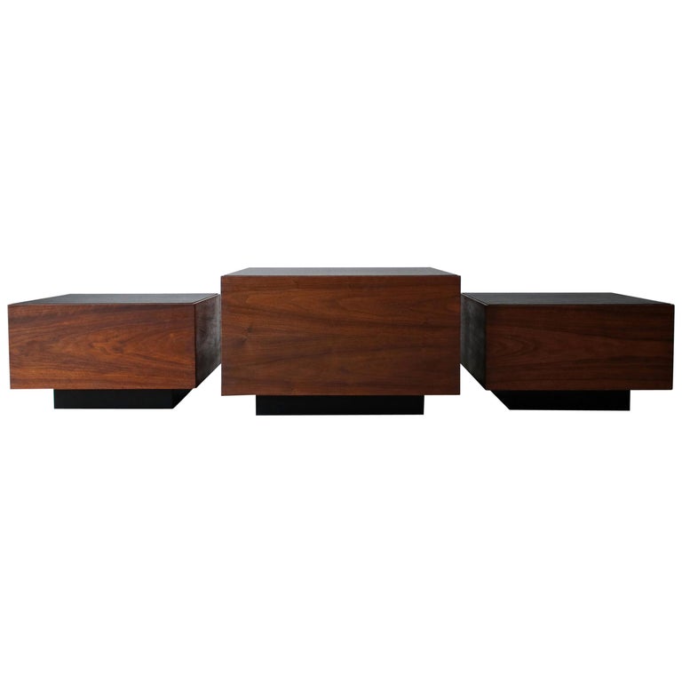 Set of 3 Midcentury Walnut Cube Tables For Sale at 1stDibs