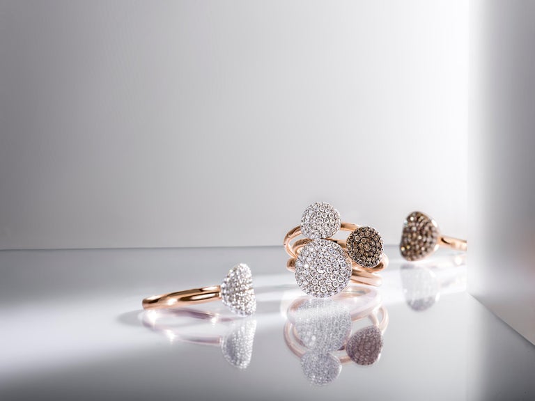 Customizable Set of 3 Mini Waves Rings in Rose Gold with White and ...