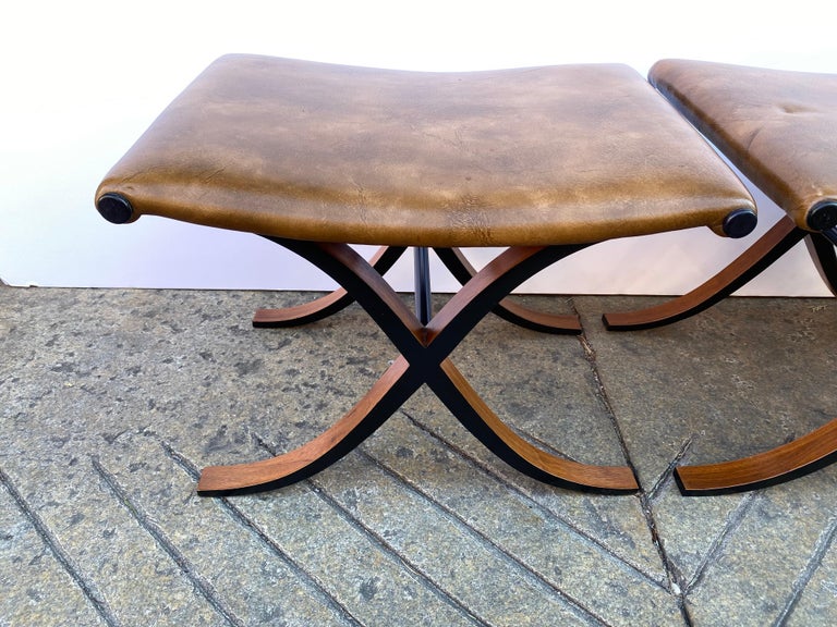Set of 3 Molded Plywood Curule Stools or Ottomans For Sale at 1stDibs