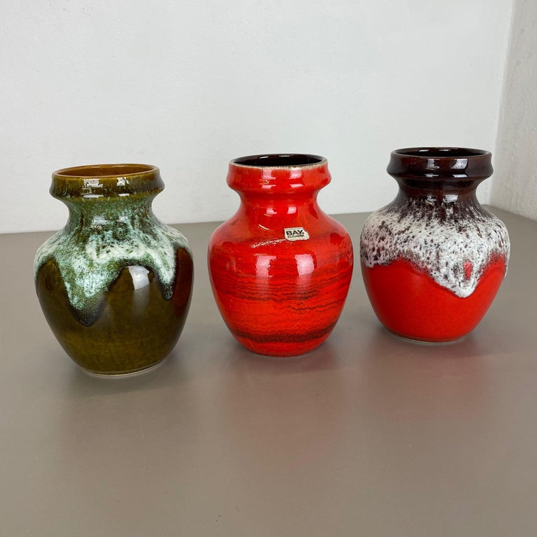 Set of 3 Multi-Color Fat Lava Op Art Pottery Vase Made Bay Ceramics ...