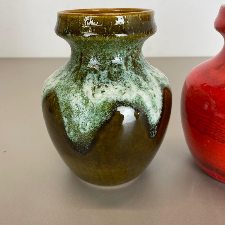 Set of 3 Multi-Color Fat Lava Op Art Pottery Vase Made Bay Ceramics ...