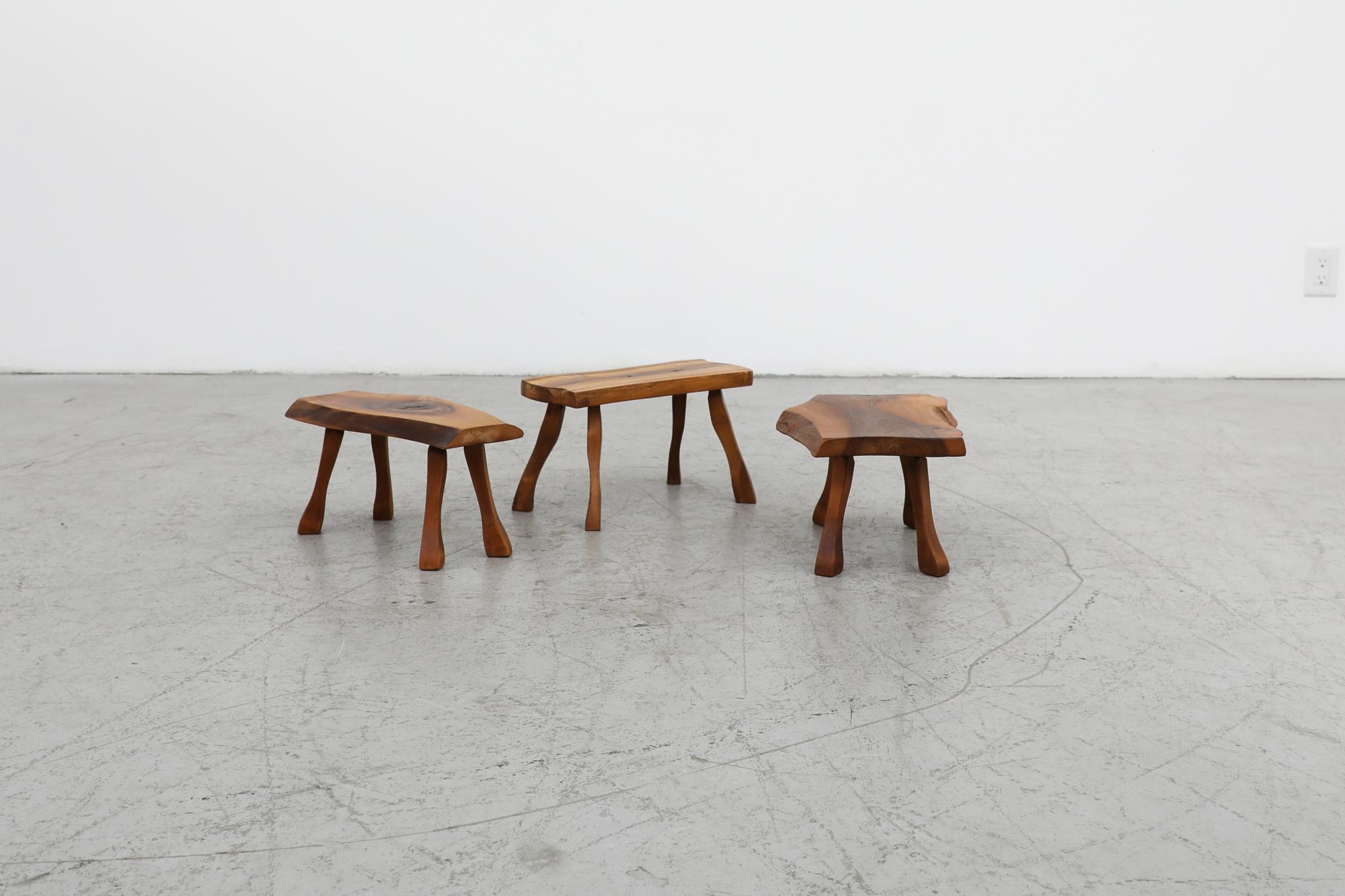 Set of 3 Nakashima Style Live Edge Stools For Sale at 1stDibs