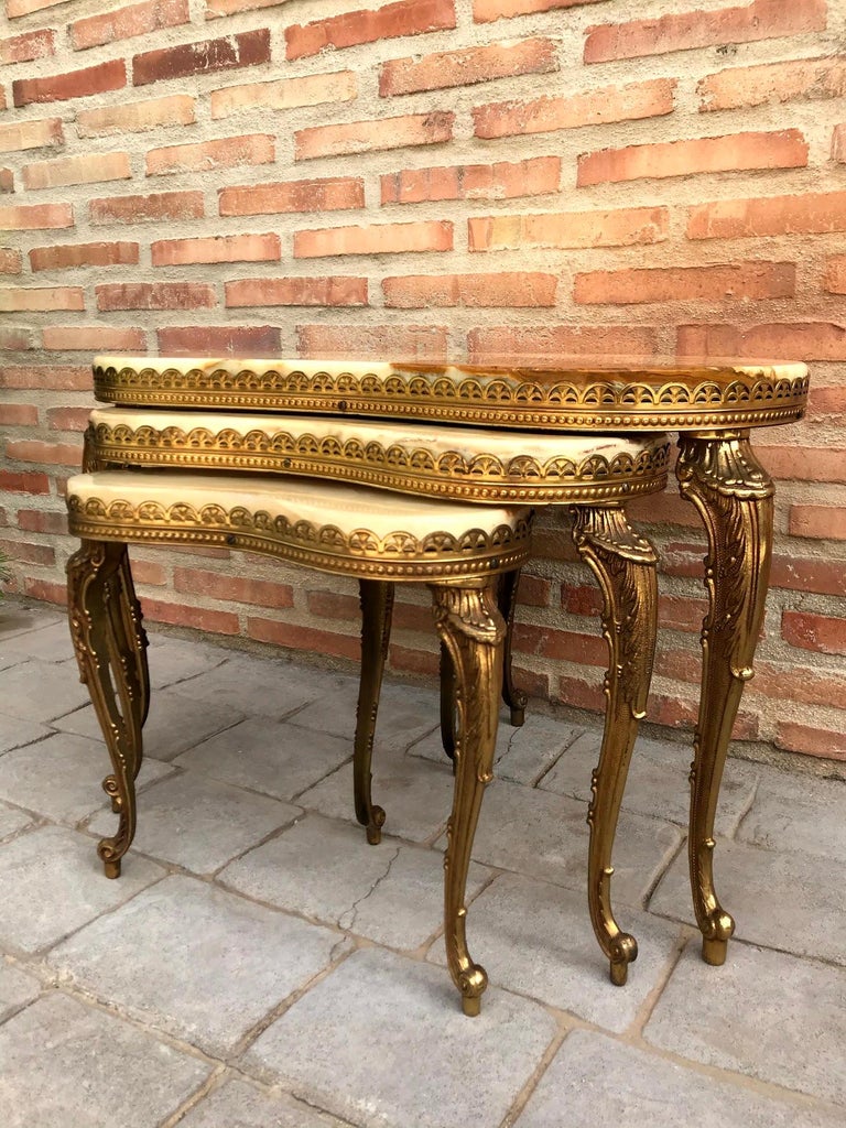 Set of 3 Nesting Onyx, Brass Kidney Shaped Coffee Side Tables, Italy ...