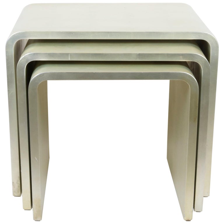 Set of 3 Nesting Silver Leafed Waterfall Tables For Sale at 1stDibs