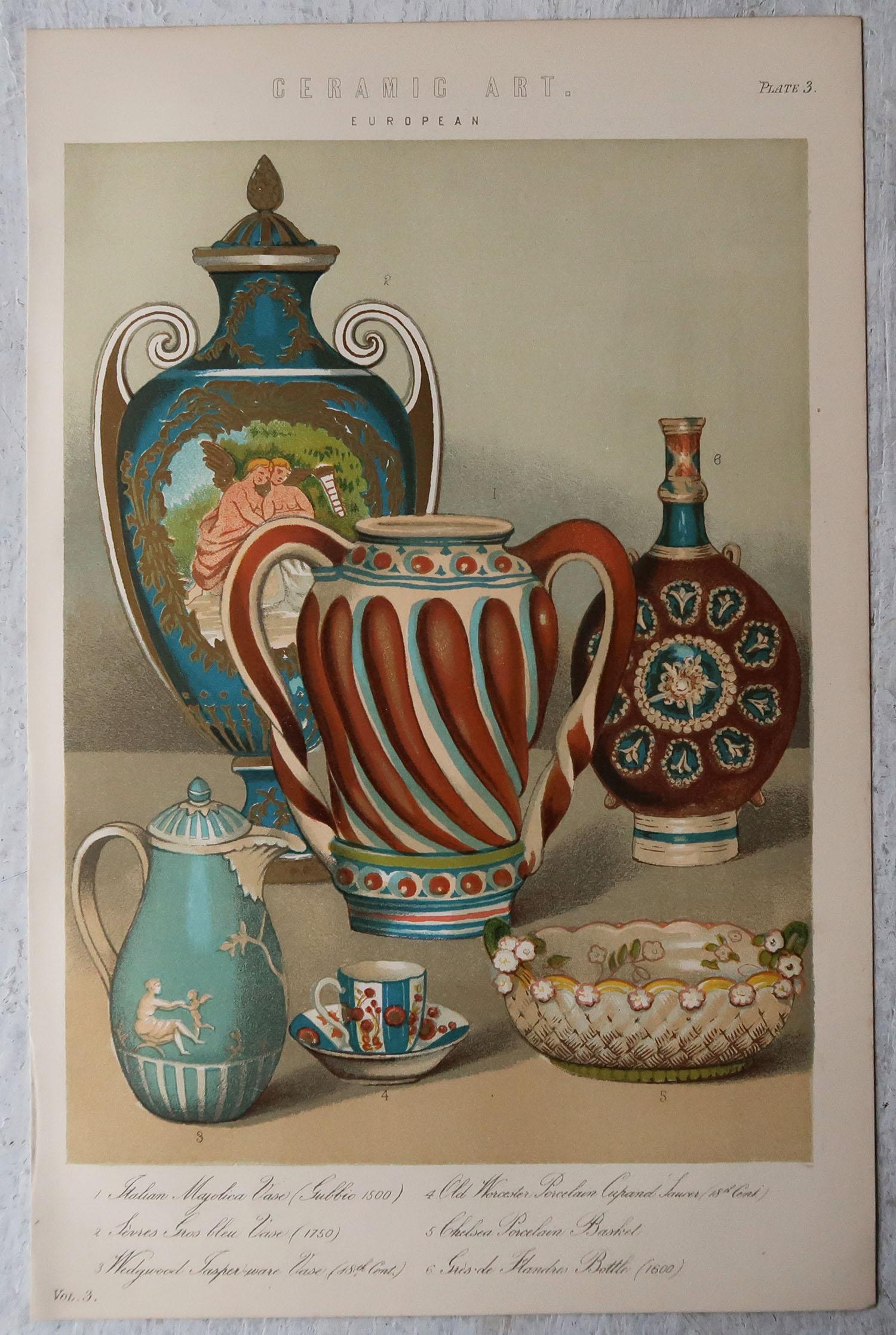 Set of 3 Original Antique Prints of Ceramics, circa 1850 at 1stDibs