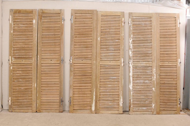 Set of Three Pairs of French 19th Century Natural Wood Shuttered Doors ...